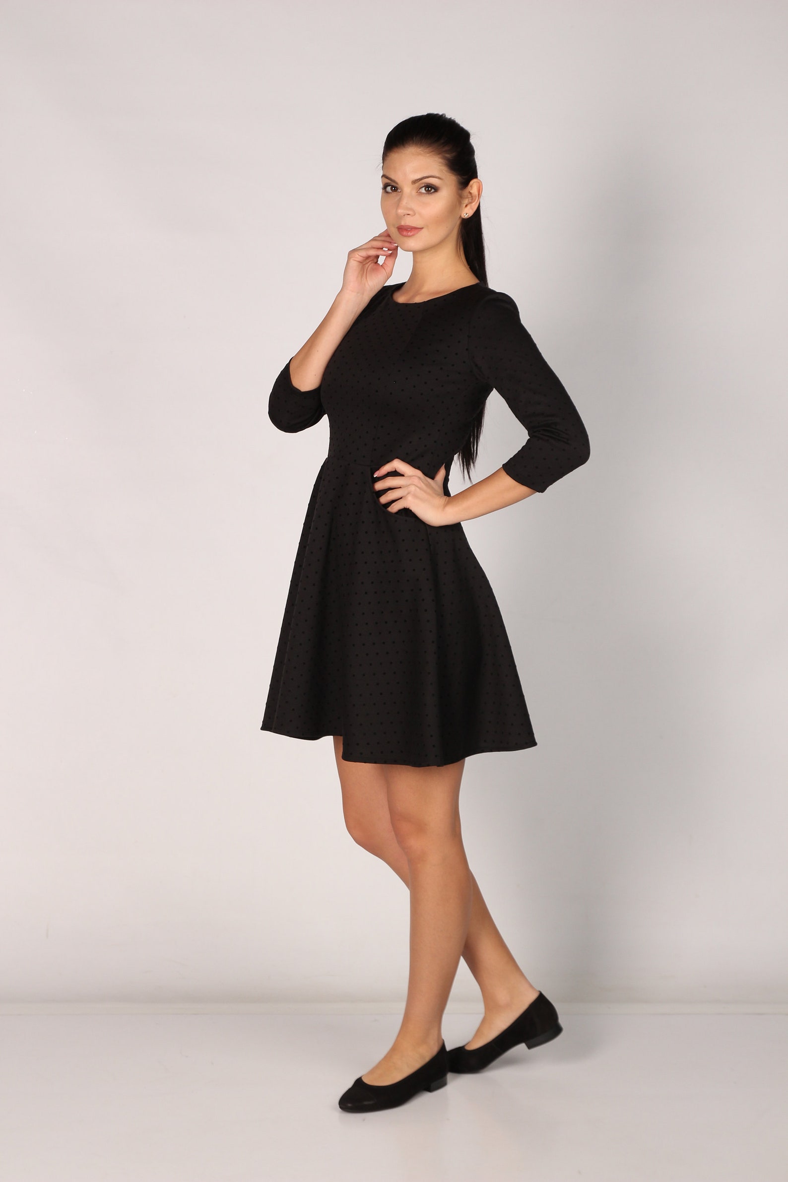 Stylish Black Dot Dress With Flare and Pockets for Any Occasion - Etsy