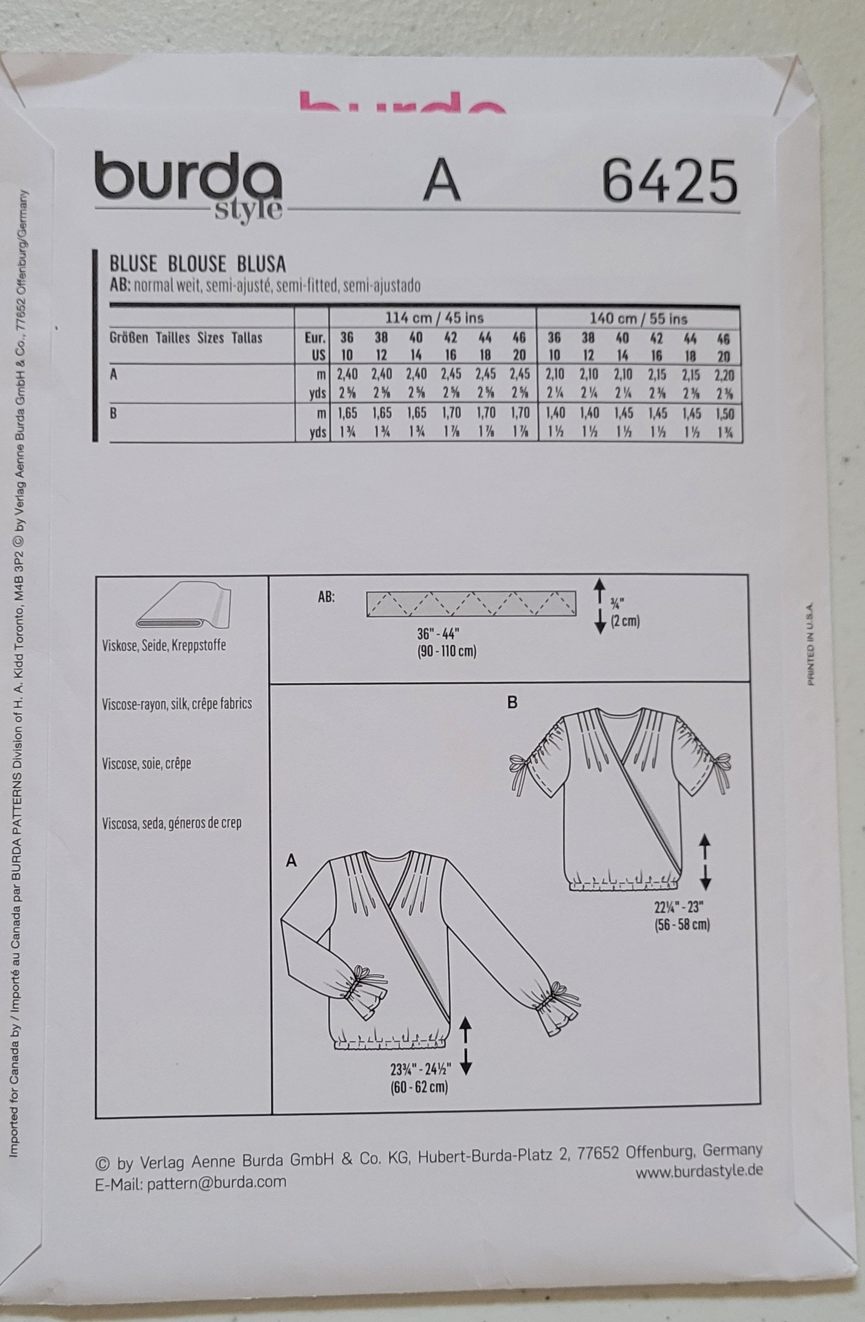OUT of PRINT Burda Style Sewing Pattern 6425 Misses Blouse - Etsy