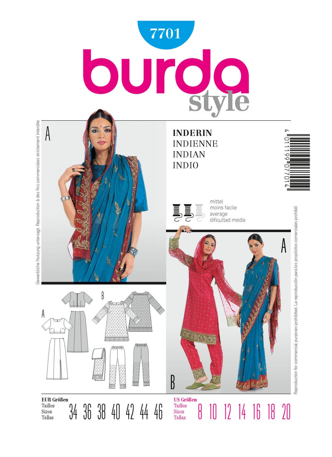 Burda Style Sewing Pattern 7701 - Indian Sari - Etsy