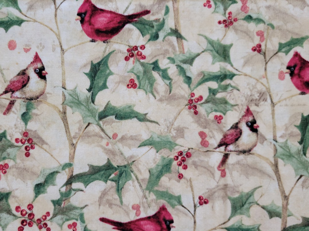 Cardinals and Holly Cotton Fabric Sold by the Yard - Etsy