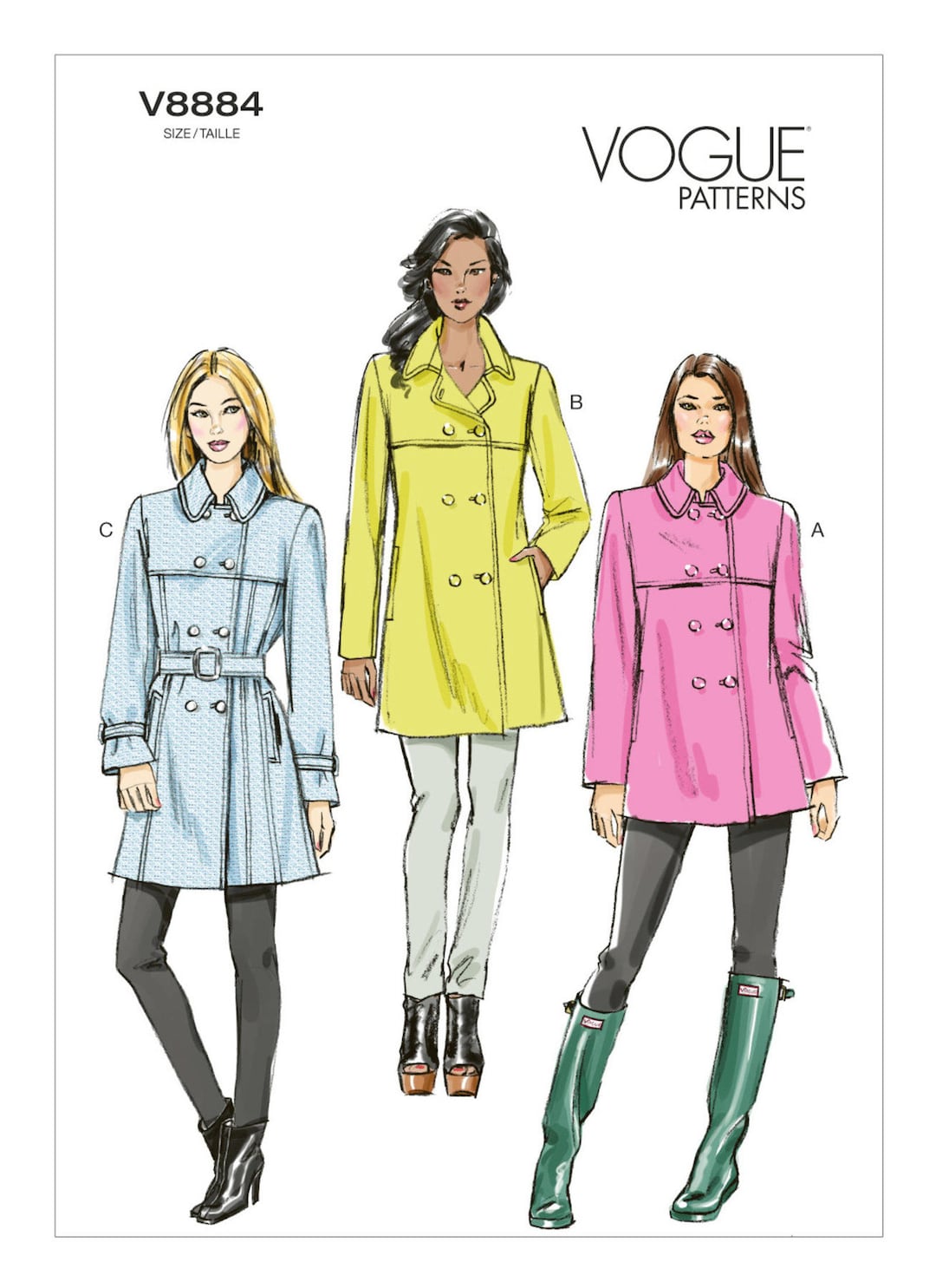 OUT of PRINT Vogue Sewing Pattern V8884 Misses' Double-breasted Trench Coats and Belt - Etsy
