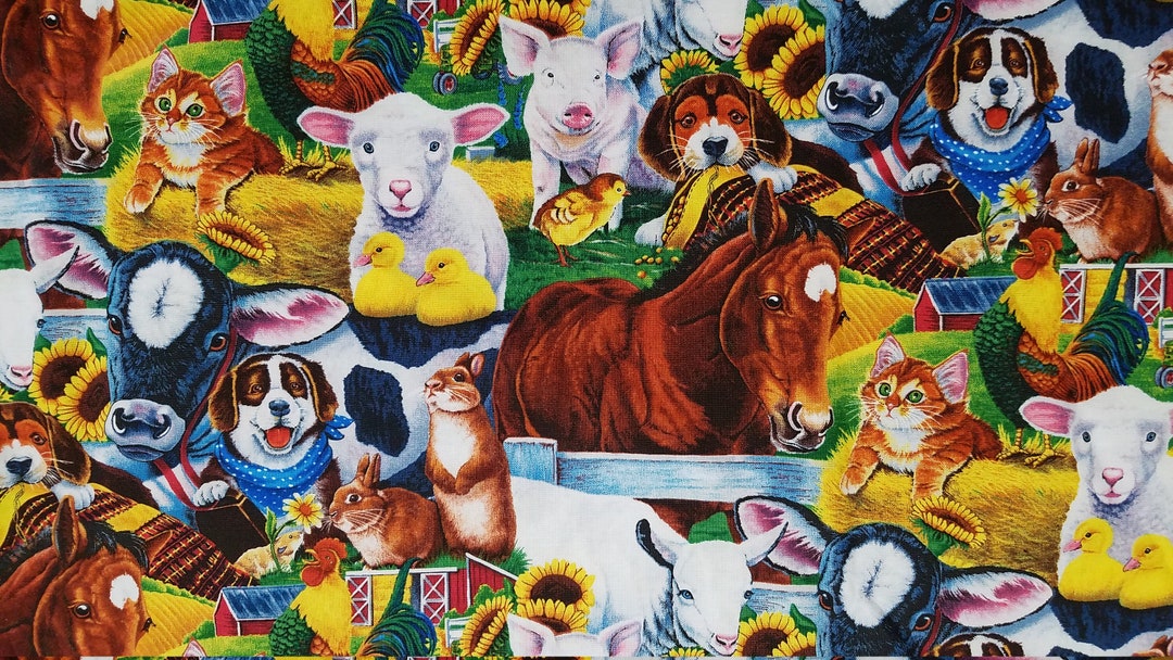 Packed Farm Animals Cotton Fabric Sold by the Yard - Etsy