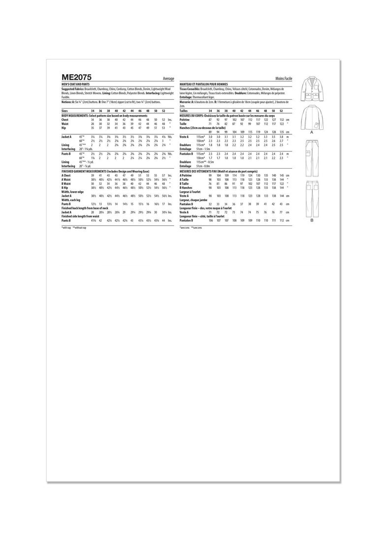 Know Me Sewing Pattern ME2075 Men's Jacket and Pants by Donny Q - Etsy