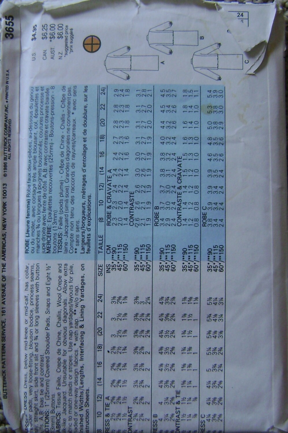 VINTAGE Butterick Sewing Pattern 3655 Misses' Dress | Etsy