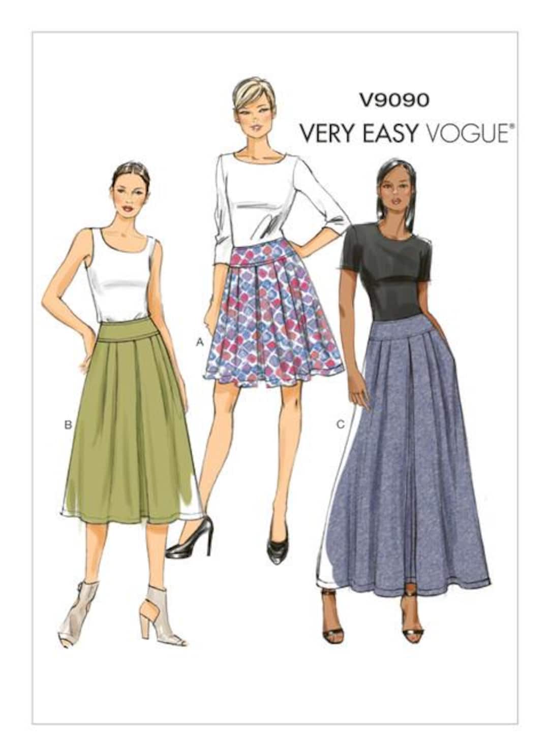 Vogue Sewing Pattern V9090 Misses' Pleated Skirt in Three Lengths - Etsy