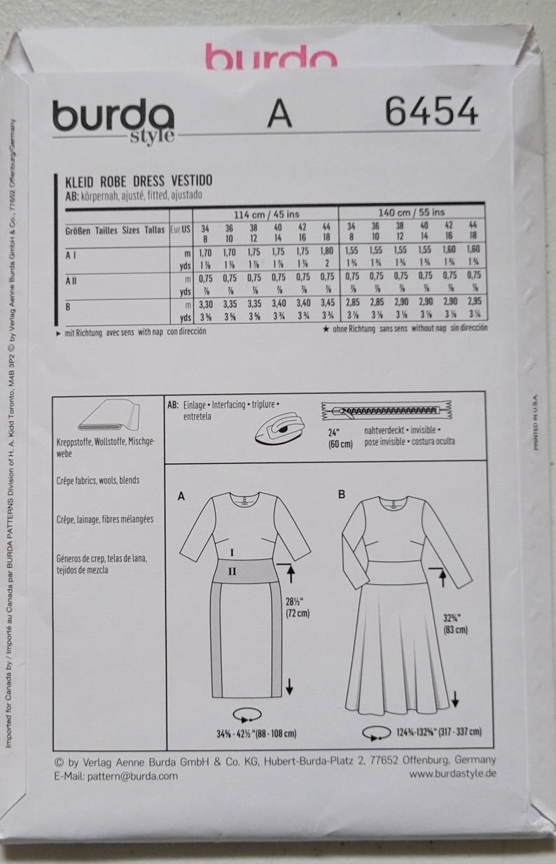 OUT of PRINT Burda Style Sewing Pattern 6454 Misses Dress - Etsy