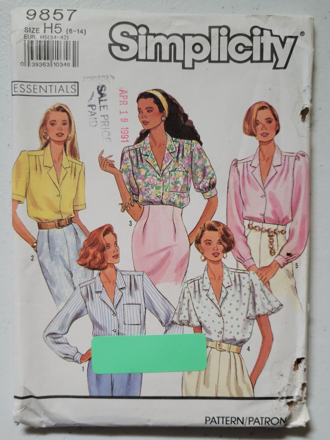 VINTAGE Simplicity Sewing Pattern 9857 Misses' Blouse With Sleeve ...