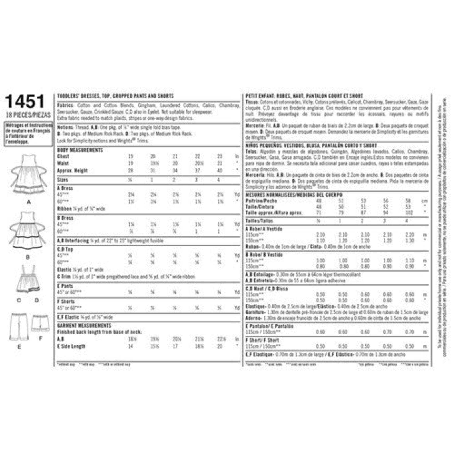Simplicity Sewing Pattern 1451 Toddlers' Dresses Top - Etsy