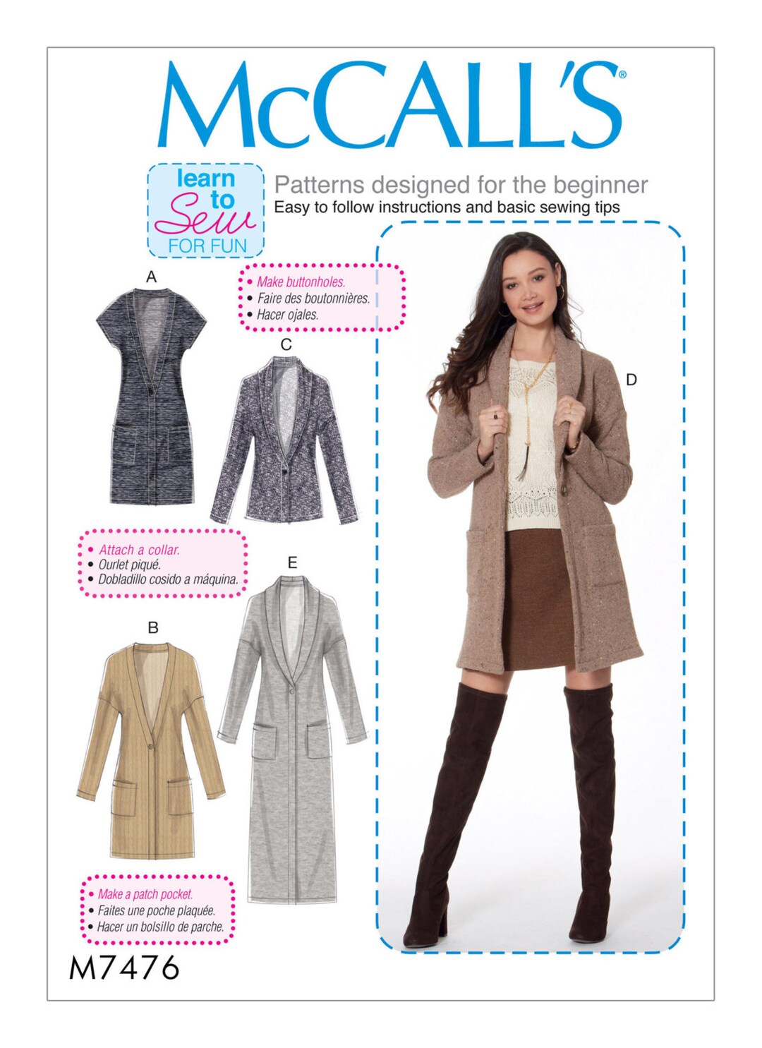 Mccall's Sewing Pattern M7476 Misses' Drop-shoulder Vest and Cardigans ...