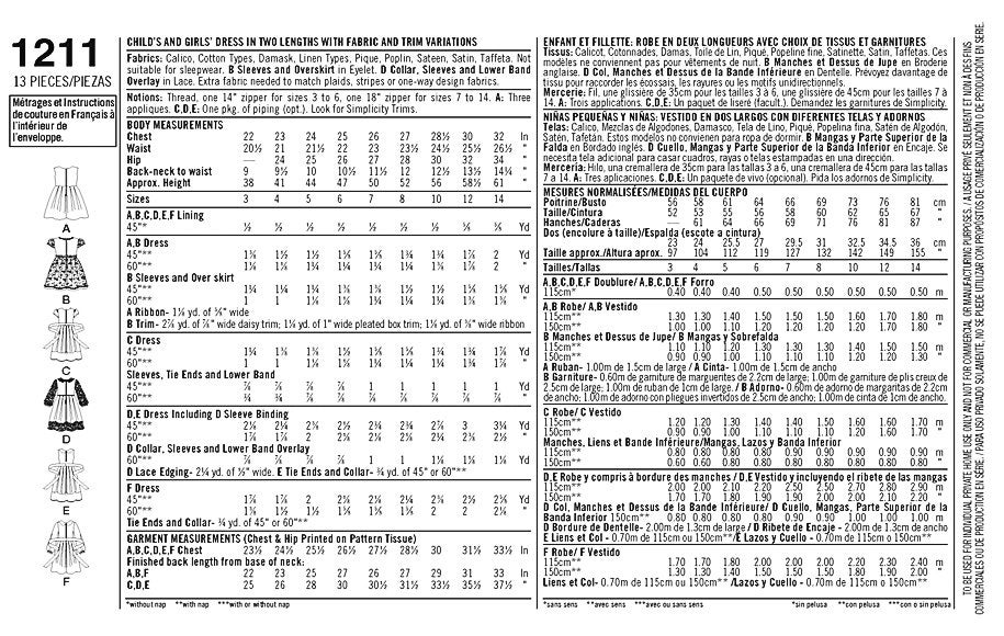 Simplicity Sewing Pattern 1211 Child's and Girls' - Etsy