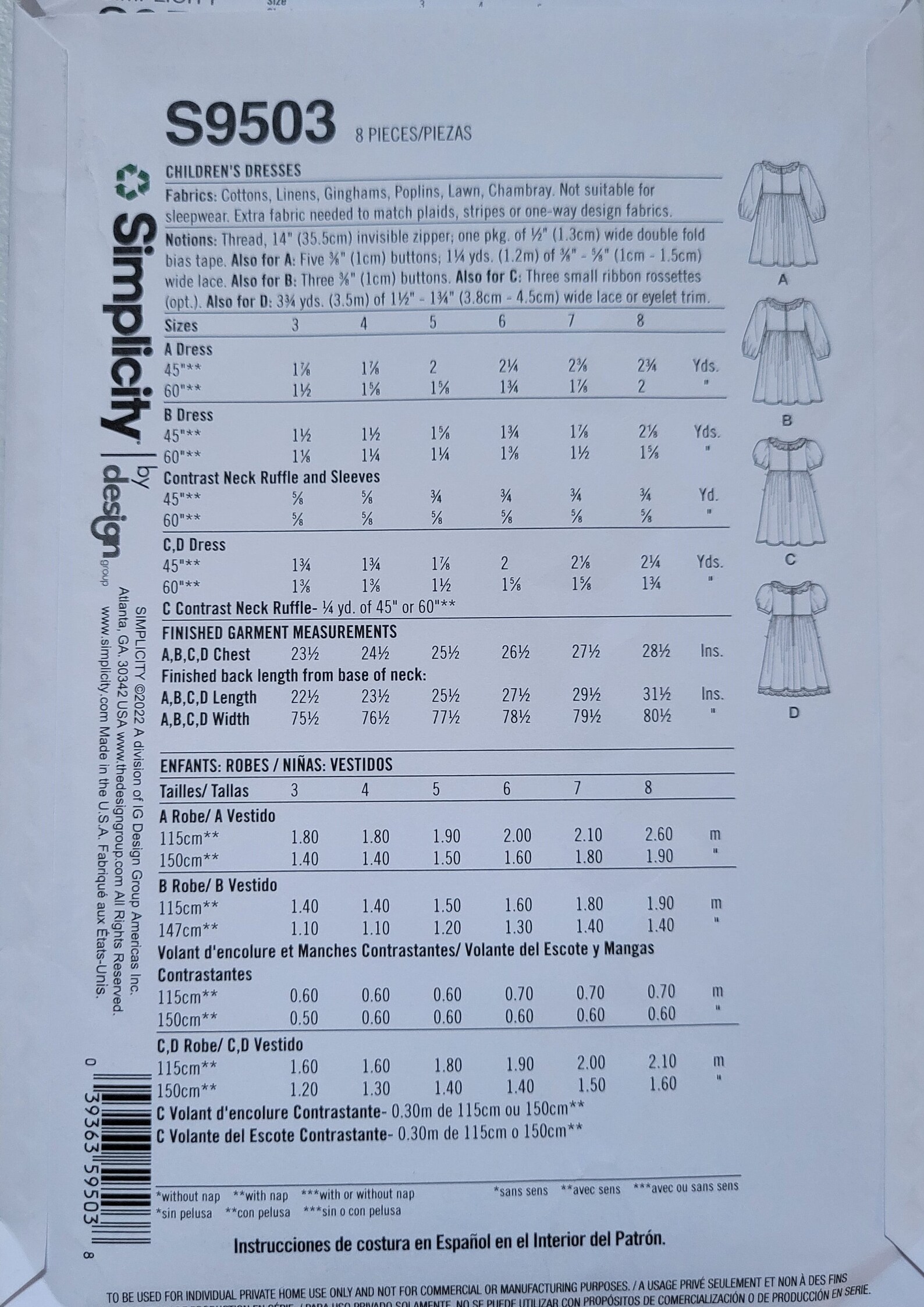 Simplicity Sewing Pattern S9503 Children's Dresses - Etsy