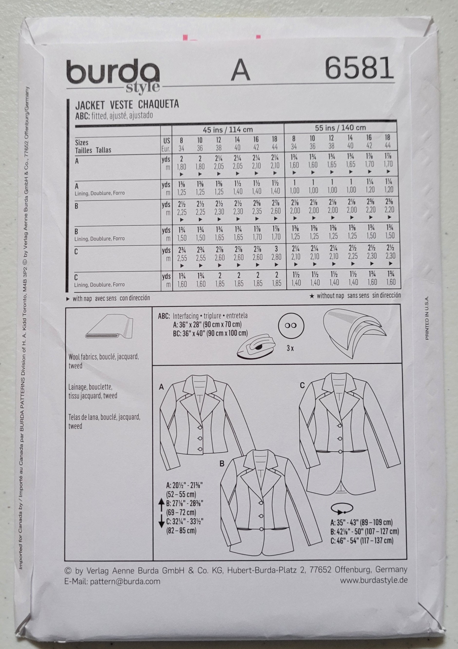 OUT of PRINT Burda Style Sewing Pattern 6581 Misses Jacket - Etsy