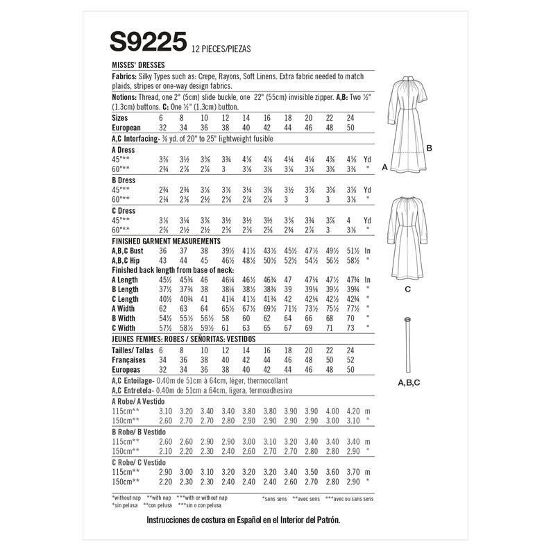 Simplicity Sewing Pattern S9225 Misses' Dresses | Etsy