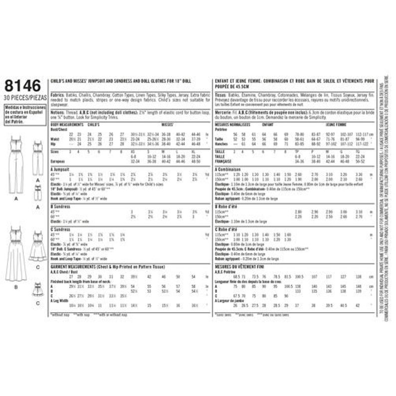 Simplicity Pattern 8146 Matching Outfits for Misses Child and - Etsy