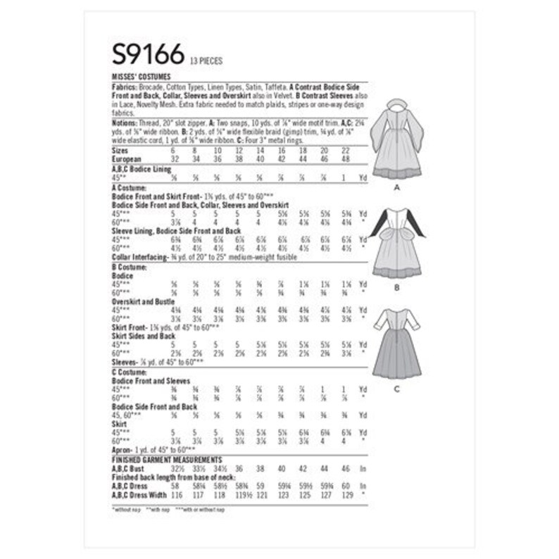 Simplicity Sewing Pattern S9166 Misses' Costumes - Etsy
