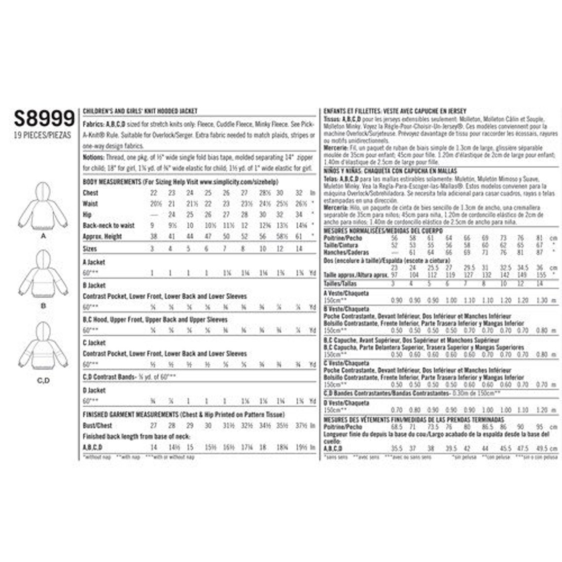 Simplicity Sewing Pattern S8999 Children's and Girls' Knit Hooded ...