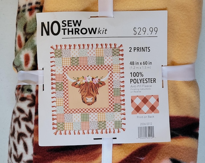 Highland Cow on Orange Patchwork No Sew Fleece Blanket Kit - Etsy