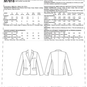 Mccall's Sewing Pattern M7818 Unisex Jacket - Etsy