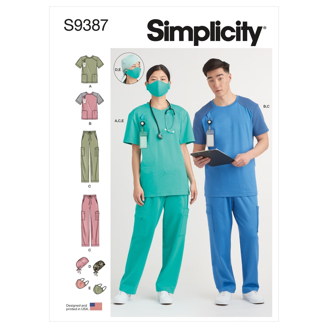 Simplicity Sewing Pattern S9387 Unisex Knit Scrub Tops, Pants, Cap and ...