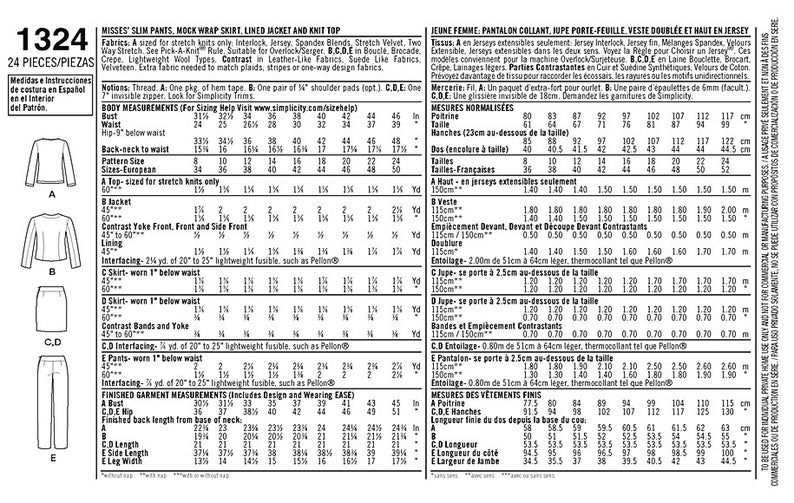 OUT of PRINT Simplicity Sewing Pattern 1324 Misses' Slim - Etsy