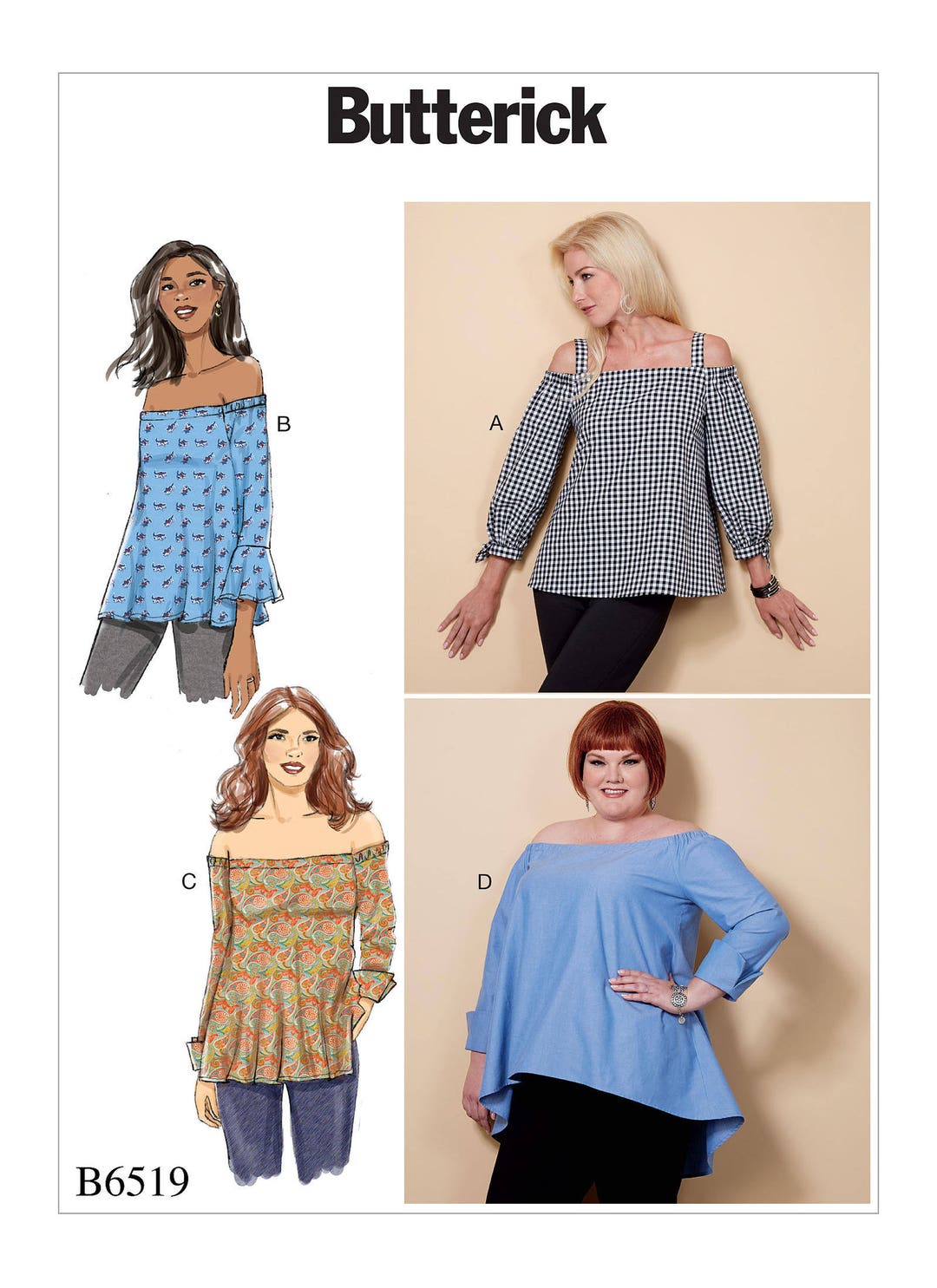 OUT of PRINT Butterick Sewing Pattern B6519 Misses' Off-the-shoulder ...
