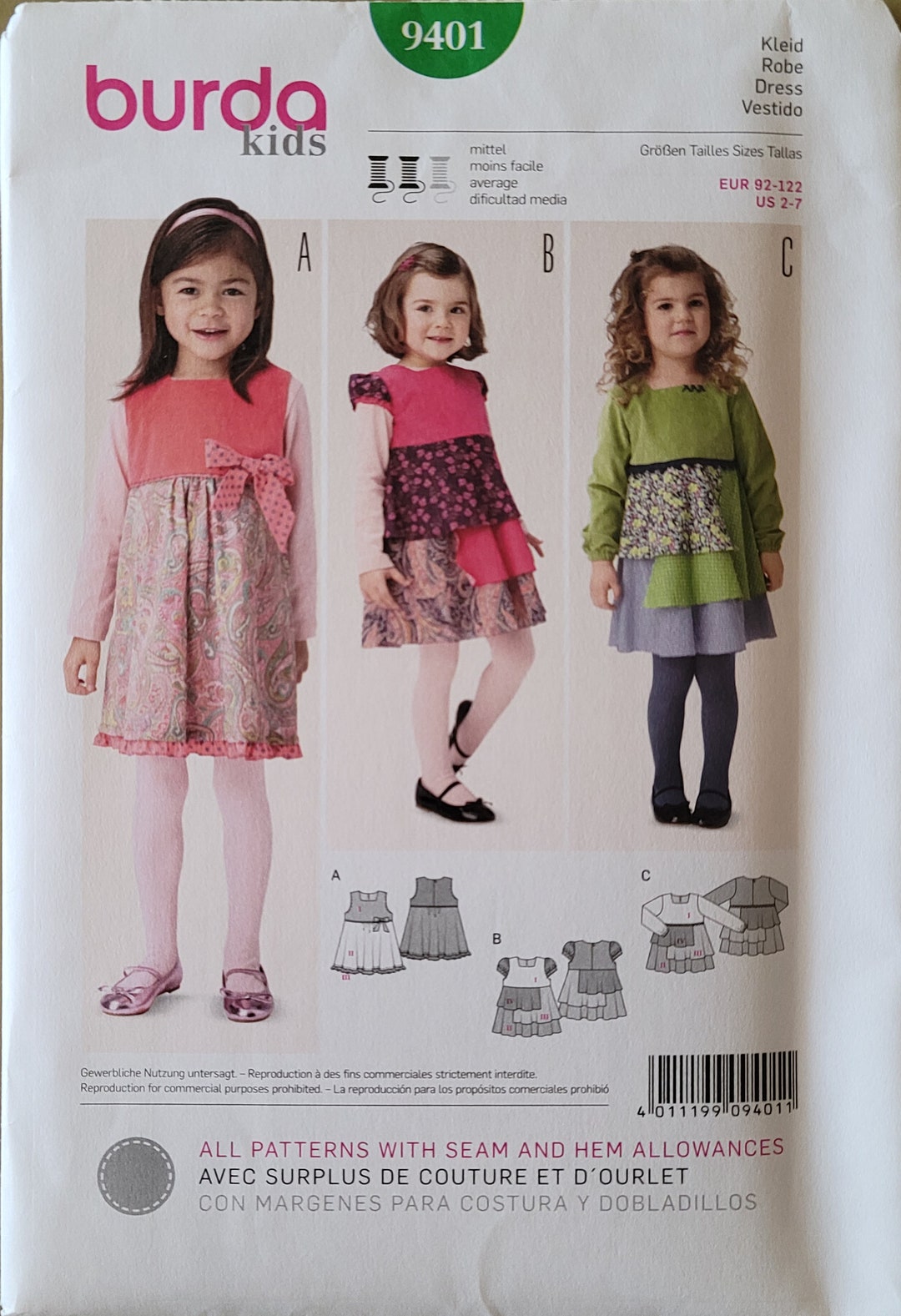 OUT of PRINT Burda Kids Sewing Pattern 9401 Girls Dress - Etsy