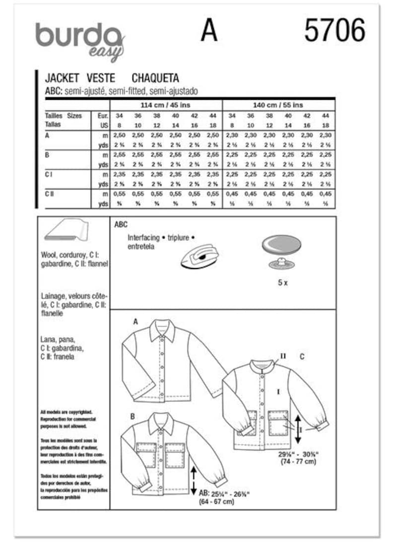 Burda Style Sewing Pattern 5706 Misses' Jackets - Etsy