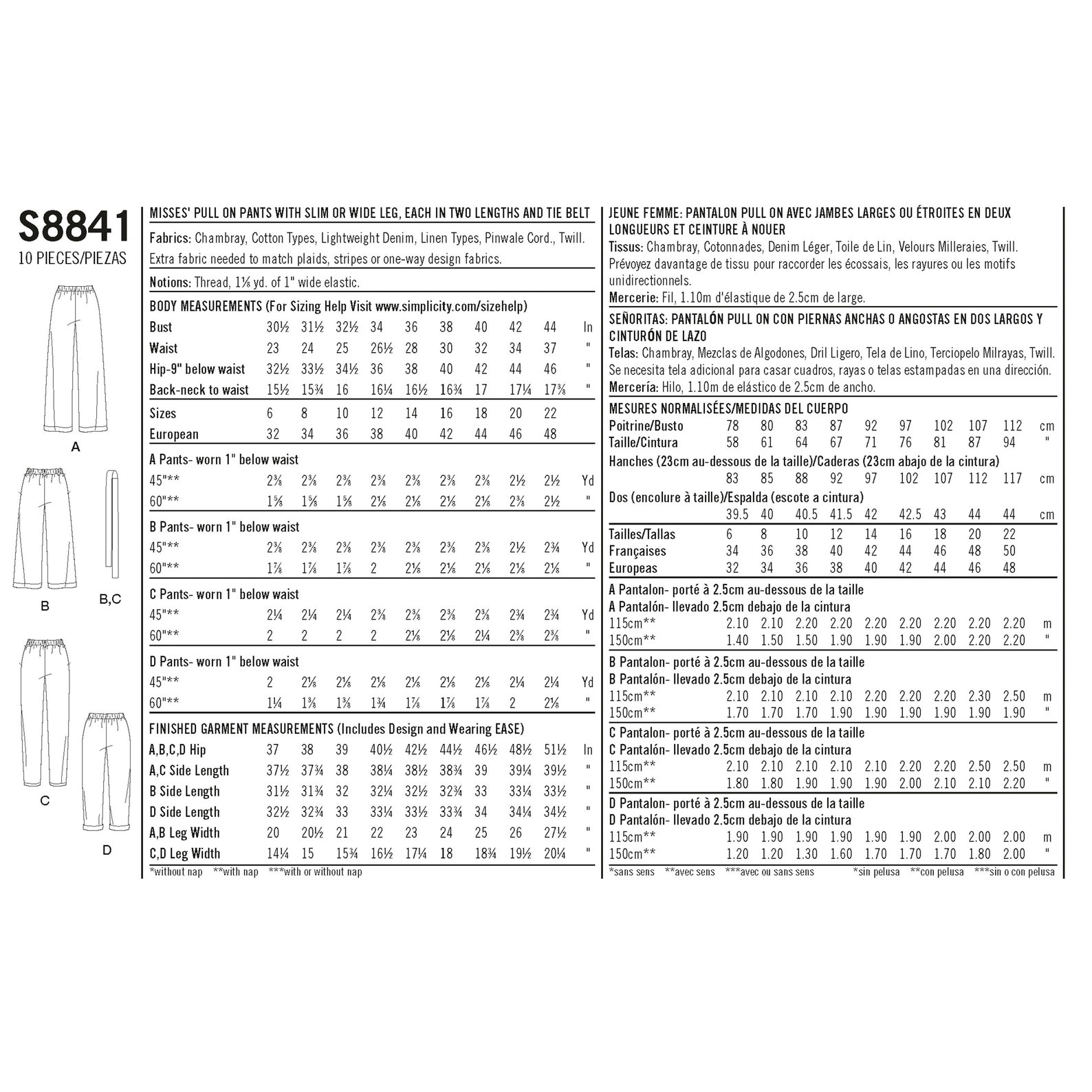 Simplicity Sewing Pattern S8841 Misses' Wide or Slim-leg | Etsy