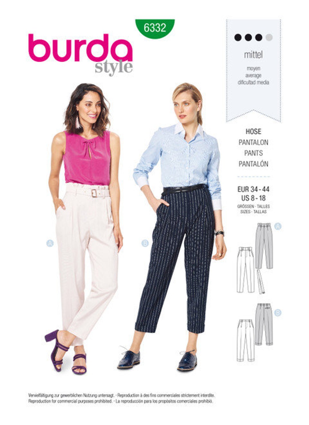 OUT of PRINT Burda Style Sewing Pattern 6332 Misses' Highwaisted Pants ...