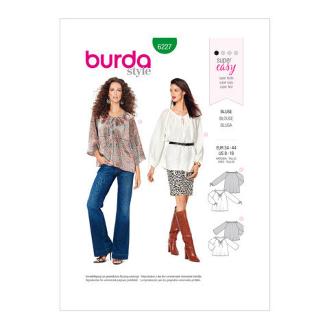 Burda Style Sewing Pattern 6227 Misses' Blouse With Drawstring Neckline ...
