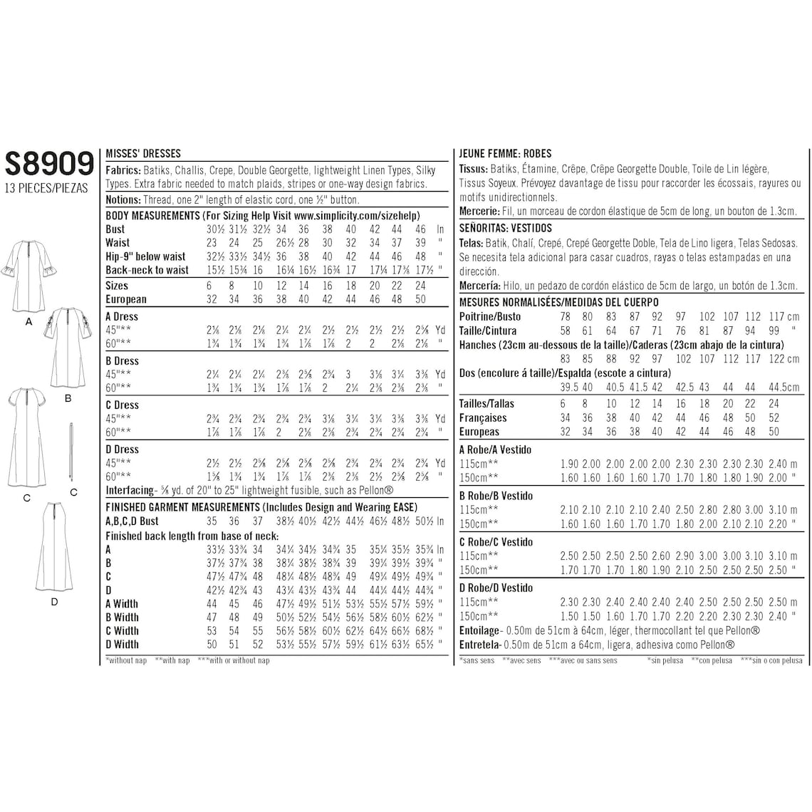 Simplicity Sewing Pattern S8909 Misses' Dresses - Etsy