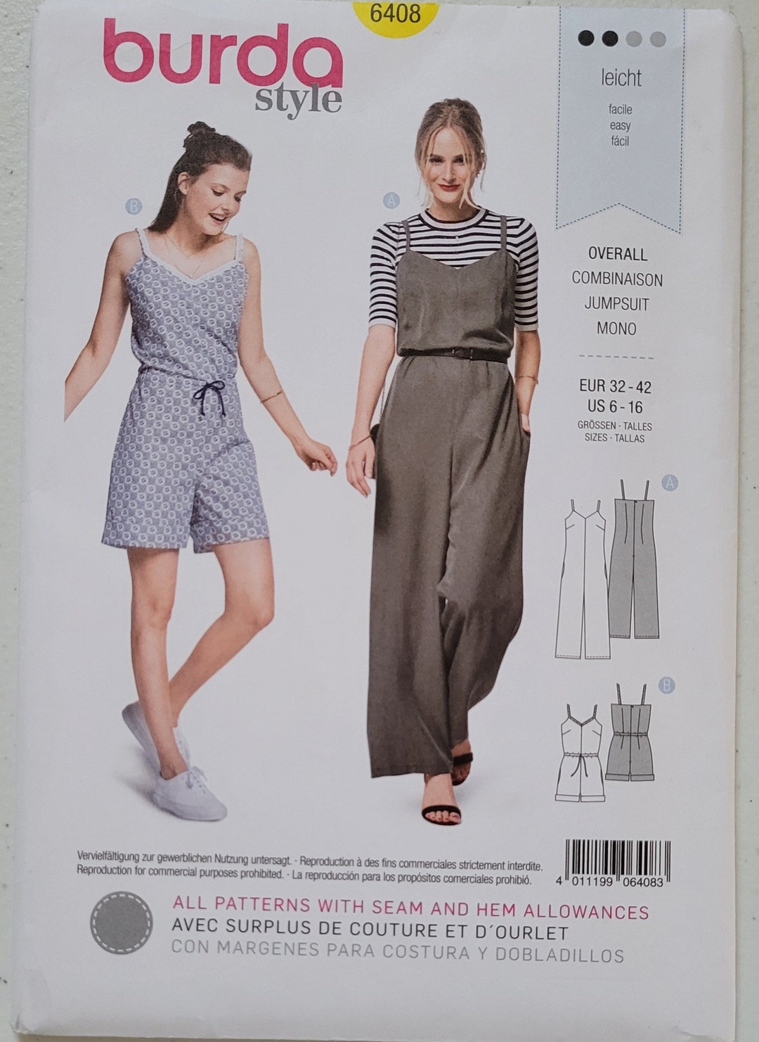 OUT of PRINT Burda Style Sewing Pattern 6408 Misses Jumpsuit - Etsy