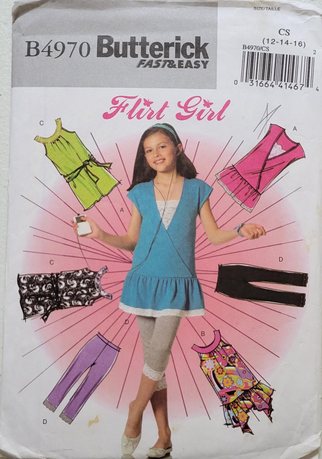 OUT of PRINT Butterick Sewing Pattern B4970 Girls Tunic, Dress, Sash ...