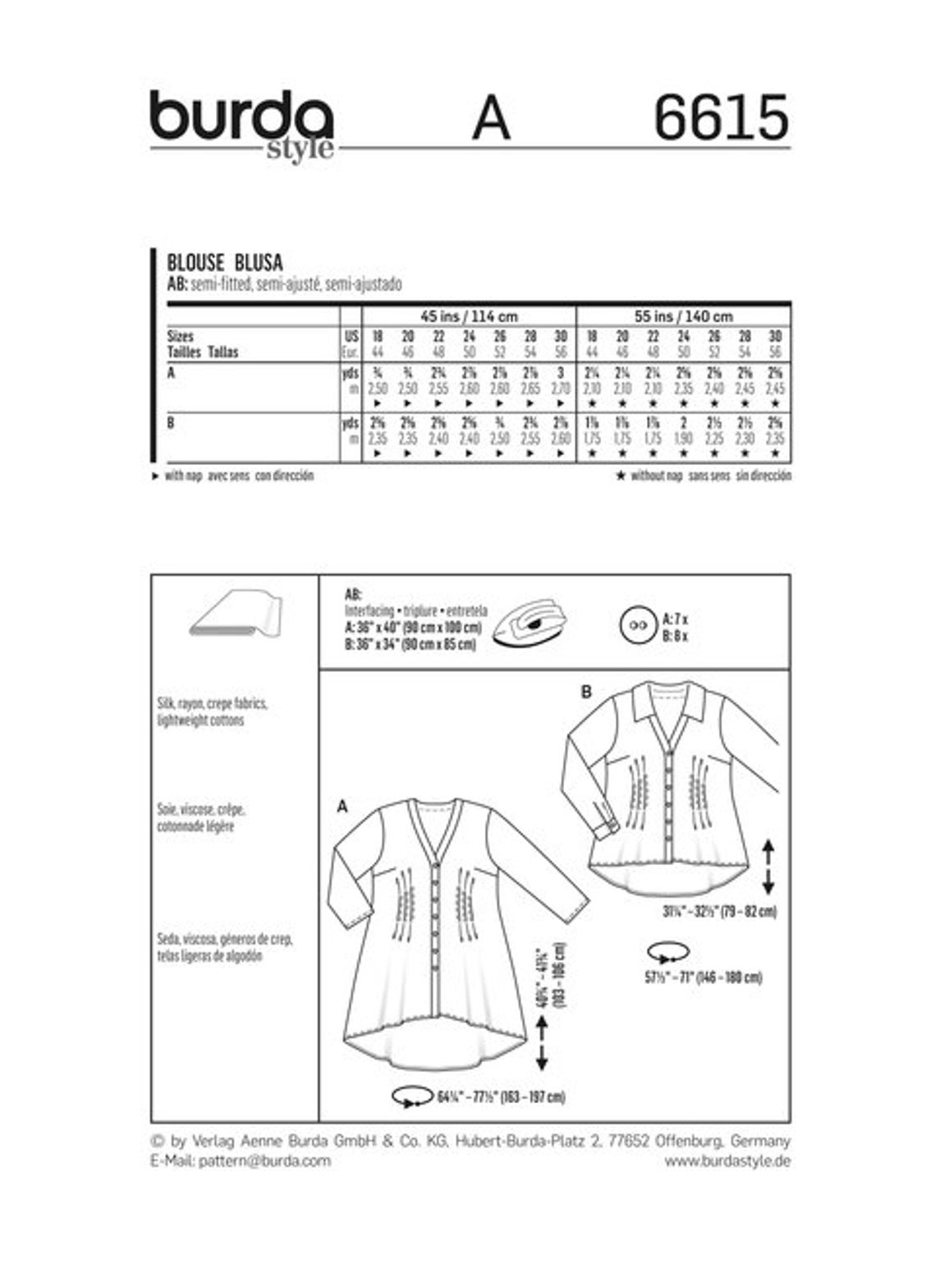 Burda Style Sewing Pattern 6615 Misses' Blouse - Etsy