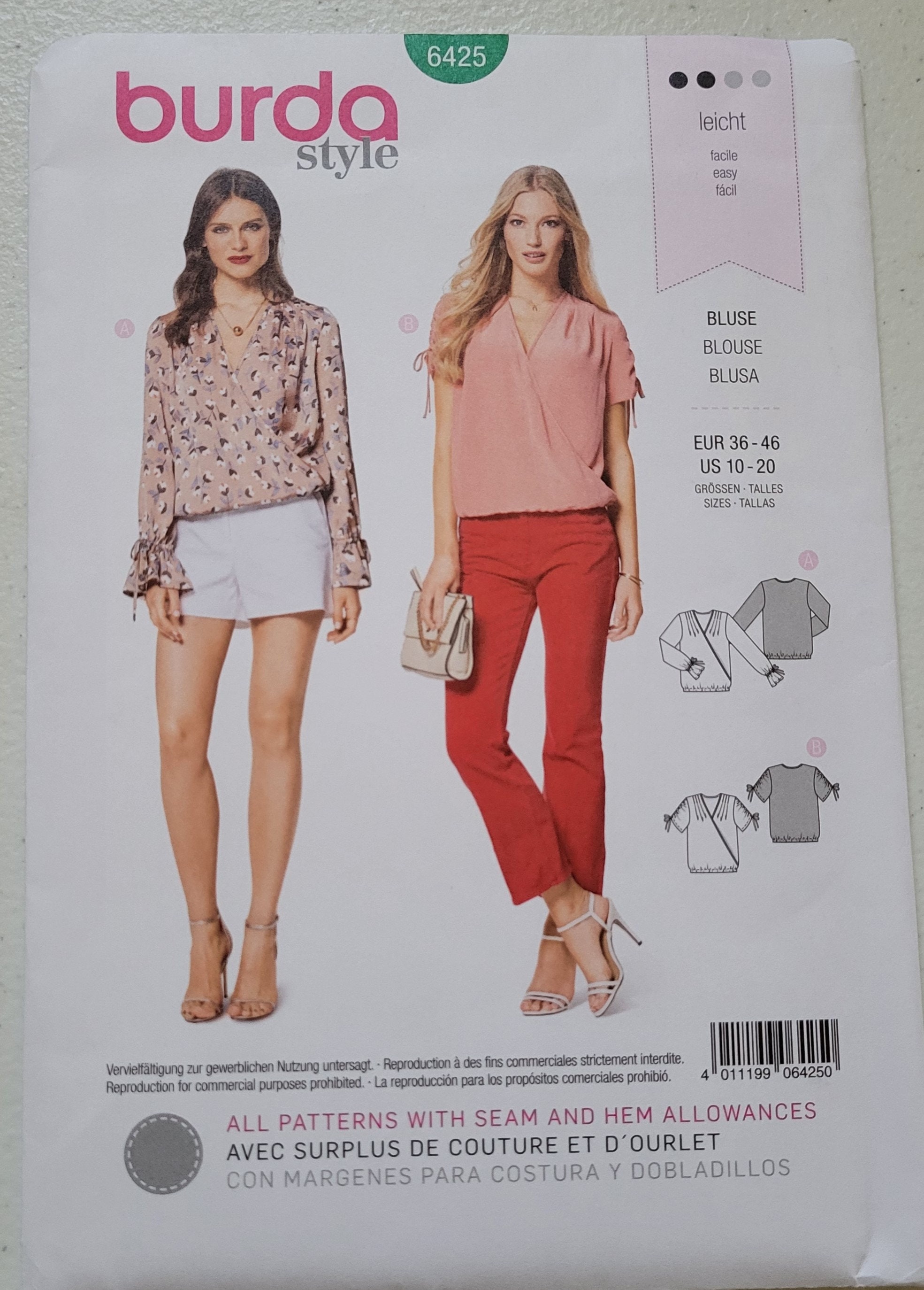 OUT of PRINT Burda Style Sewing Pattern 6425 Misses Blouse - Etsy