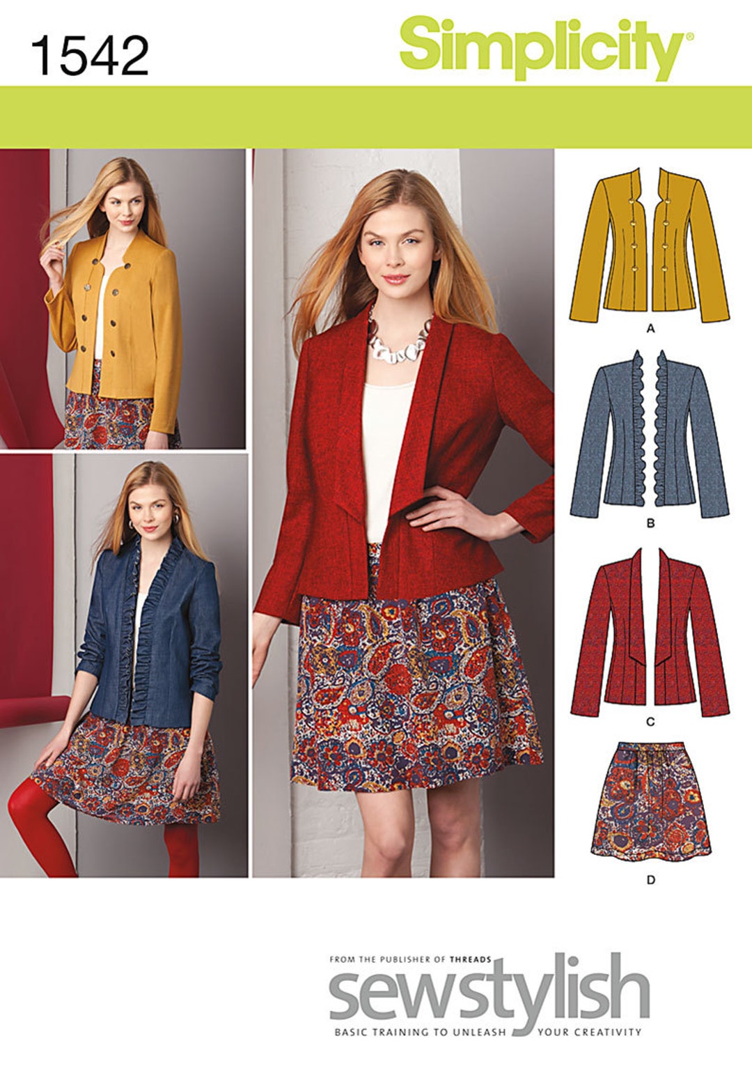 OUT of PRINT Simplicity Sewing Pattern 1542 Misses' Jacket and Skirt - Etsy