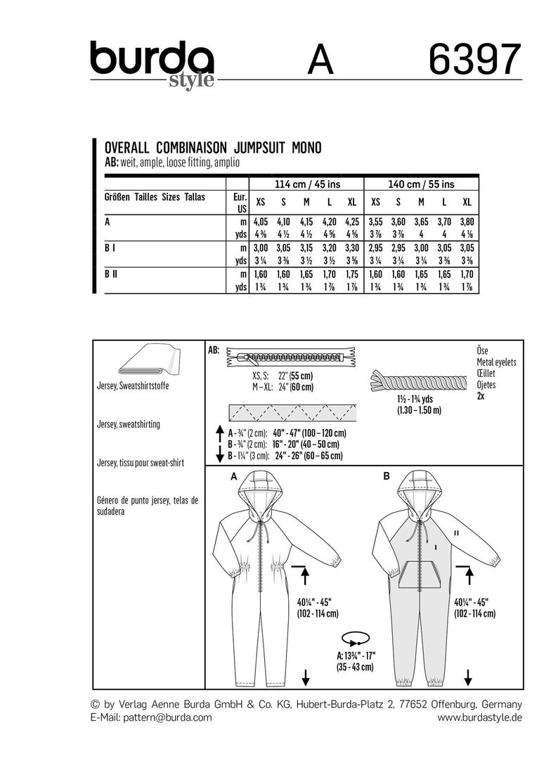 Burda Style Sewing Pattern 6397 Unisex Hooded Jumpsuits - Etsy