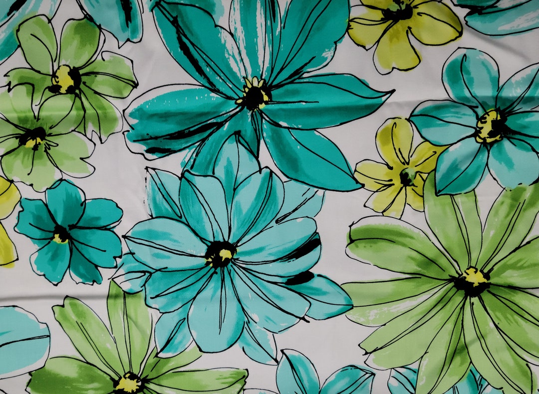 Large Green Flowers Cotton Fabric (32 Inches) - Etsy