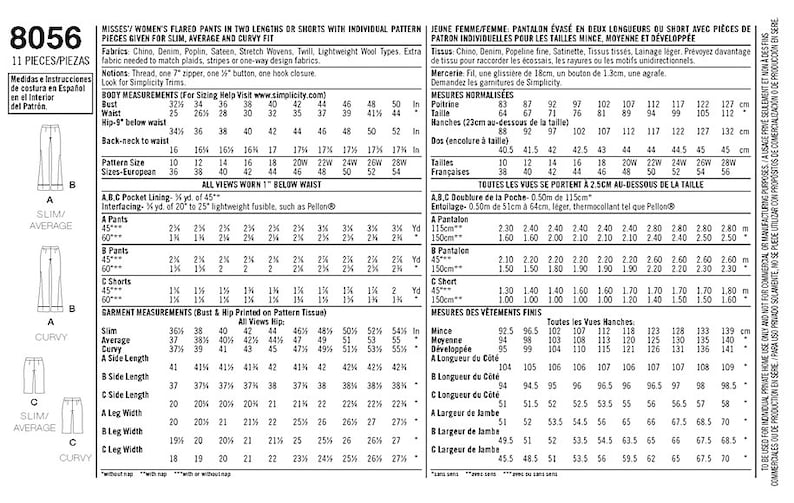 Simplicity Sewing Pattern 8056 Misses' / Women's | Etsy