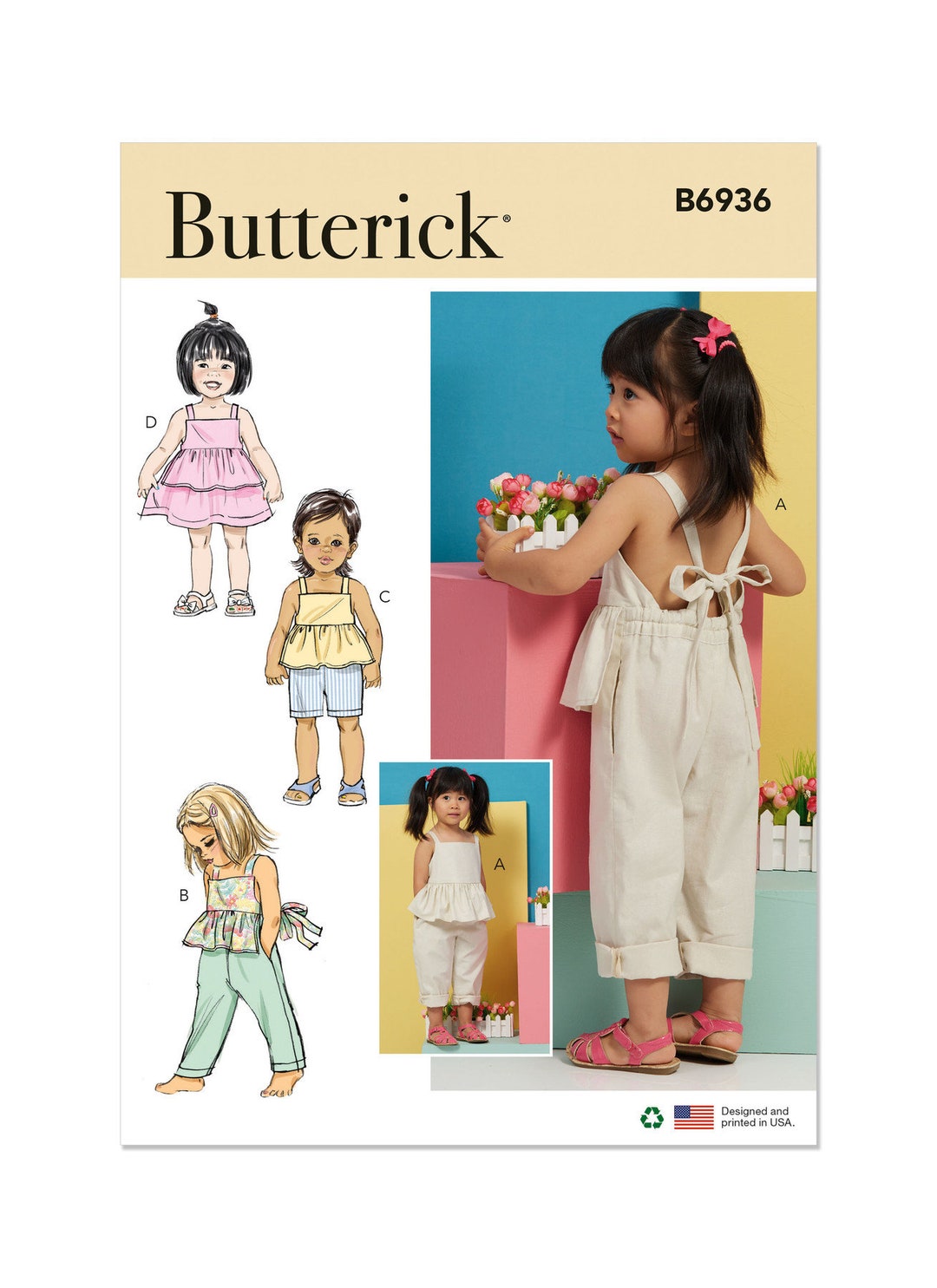 Butterick Sewing Pattern B6936 Toddlers' Overalls and Dress - Etsy