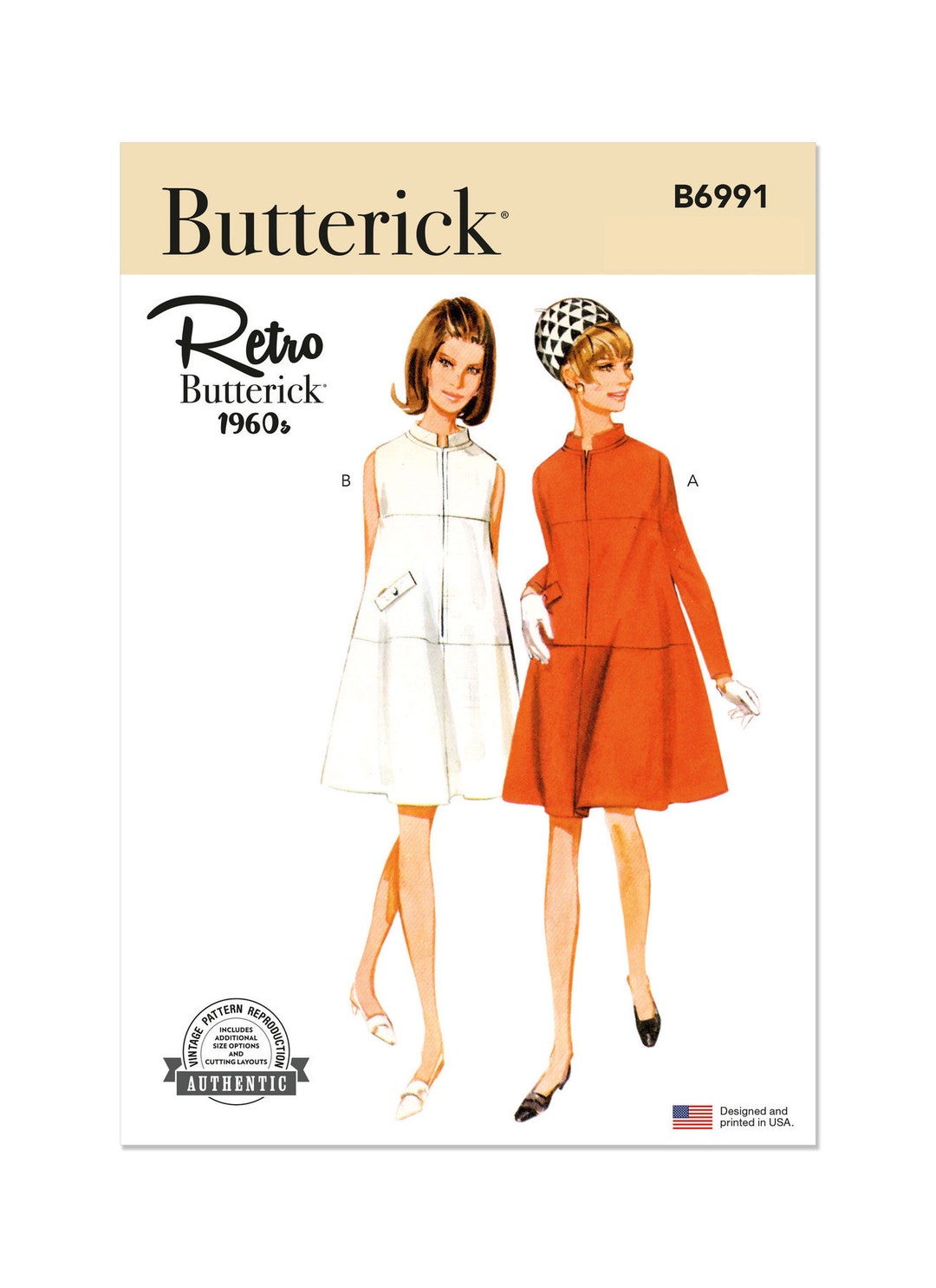 Butterick Sewing Pattern B6991 - 1960s Misses' Dress With Sleeve ...