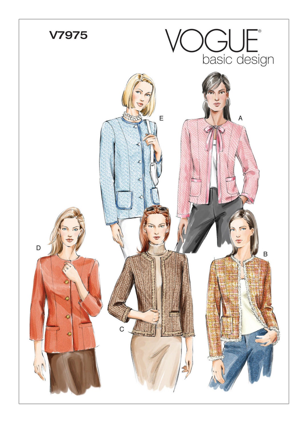 Vogue Sewing Pattern V7975 Misses'/misses' Petite Collarless Jackets - Etsy