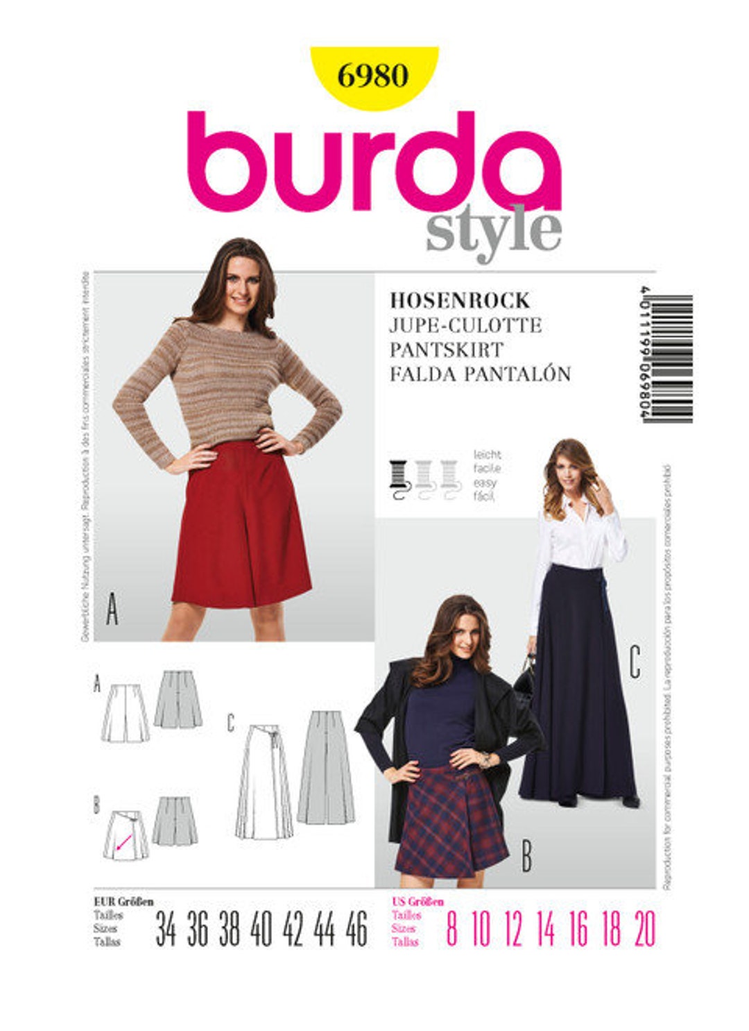 Burda Style Sewing Pattern 6980 Pantskirts - Etsy