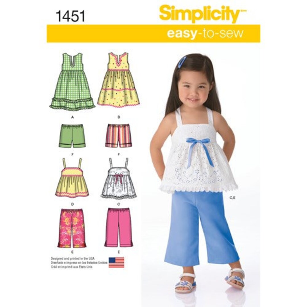 Simplicity Sewing Pattern 1451 Toddlers' Dresses, Top, Cropped Pants ...