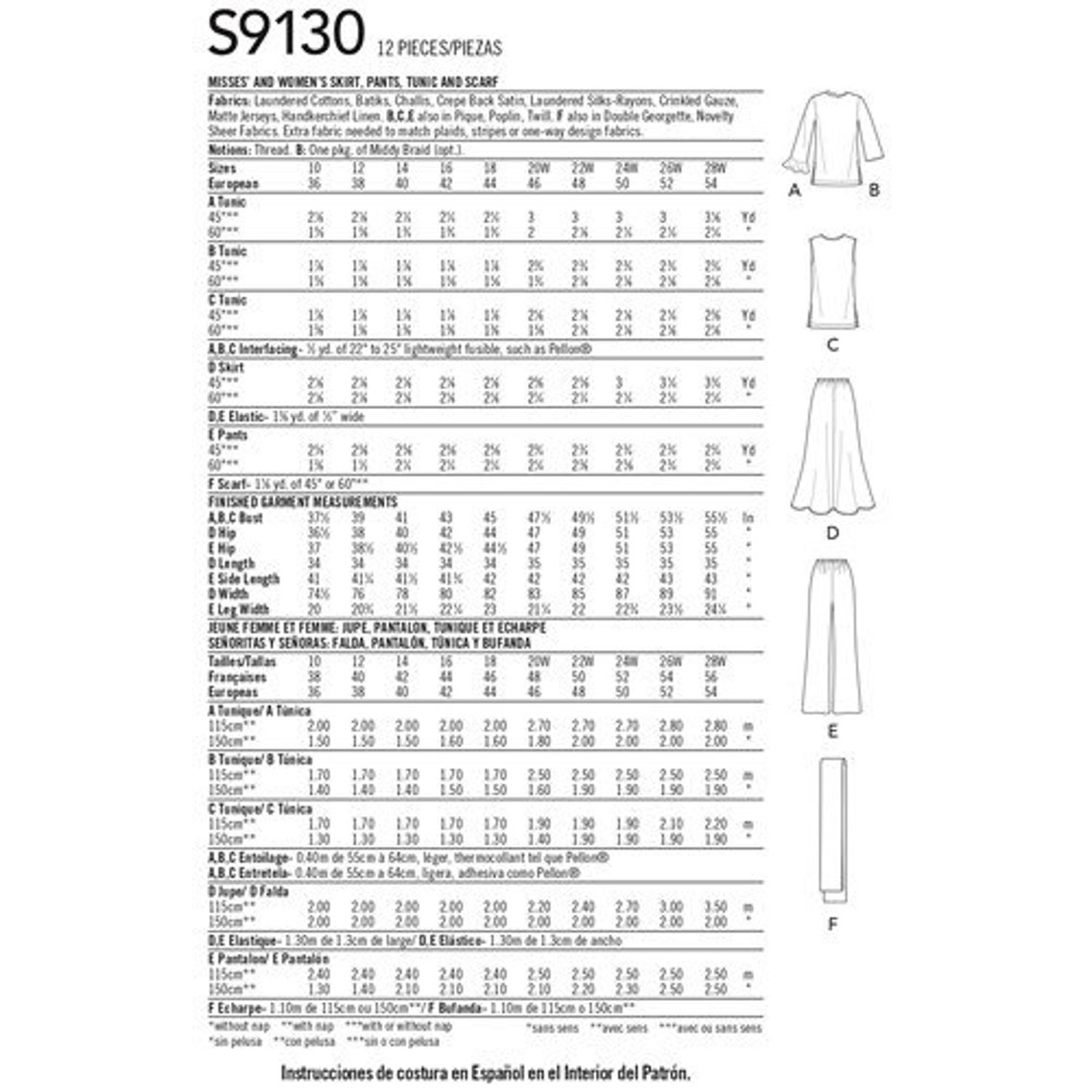 Simplicity Sewing Pattern S9130 Misses' and Women's Tops and Bottoms - Etsy