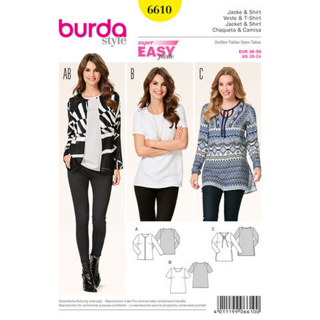 Burda Style Sewing Pattern 6610 Misses Jacket and Shirt - Etsy