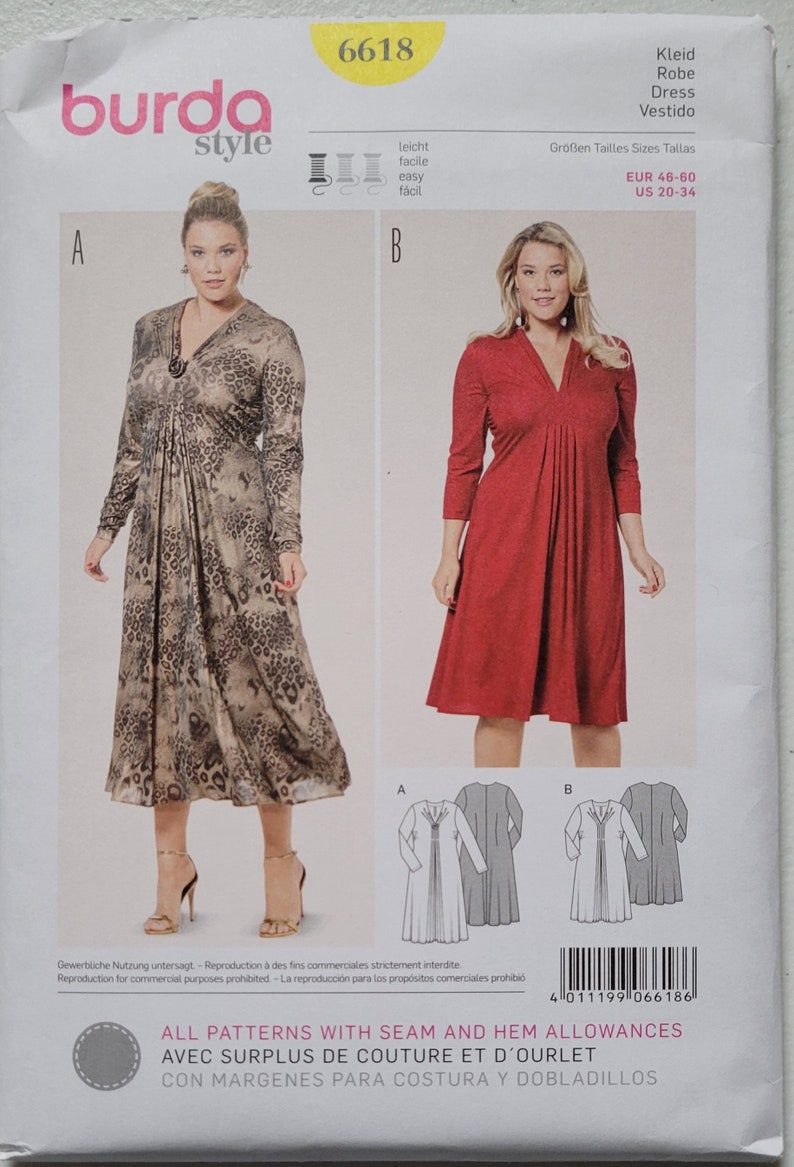 OUT of PRINT Burda Style Sewing Pattern 6618 Women's Dress - Etsy