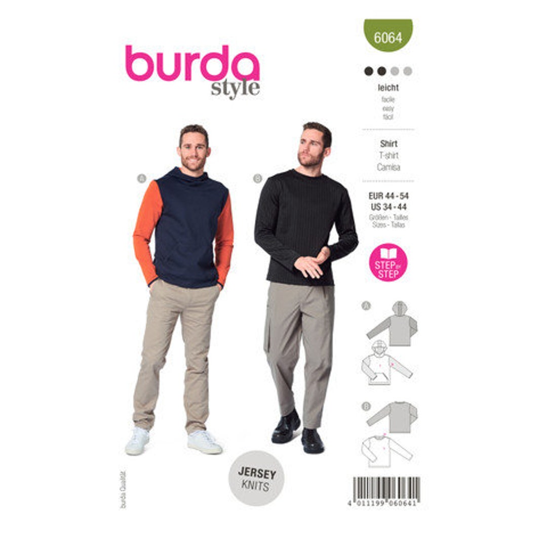 Burda Style Sewing Pattern 6064 Men's Classic Sweatshirt With Hood or ...