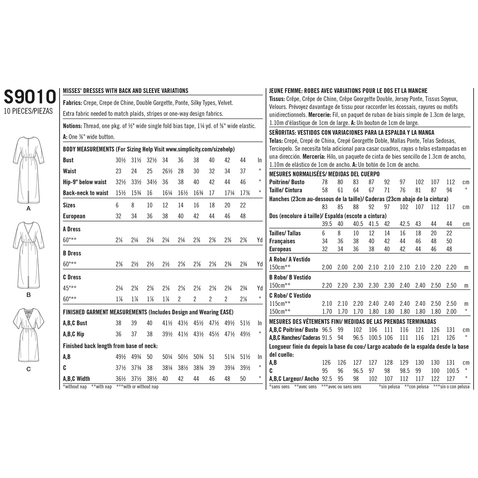 Simplicity Sewing Pattern S9010 Misses' Dresses With - Etsy