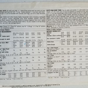 VINTAGE Simplicity Sewing Pattern 9630 Misses' Vests - Etsy